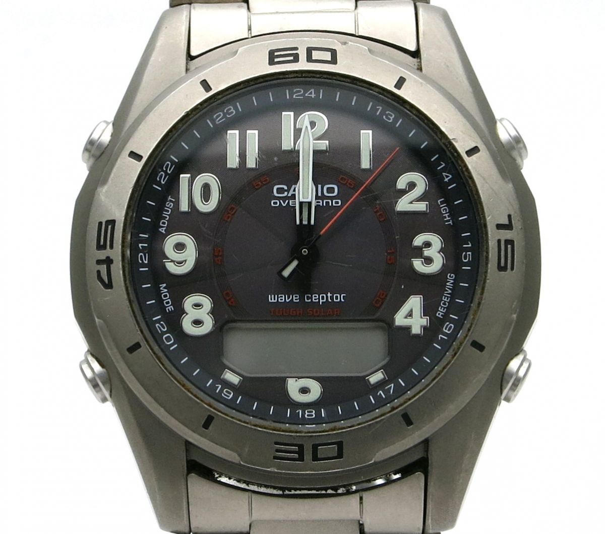 1円スタート 腕時計 CASIO カシオ OVERLAND オーバーランド 0AW-100 電波ソーラー チタン ブラック文字盤 メンズ ...