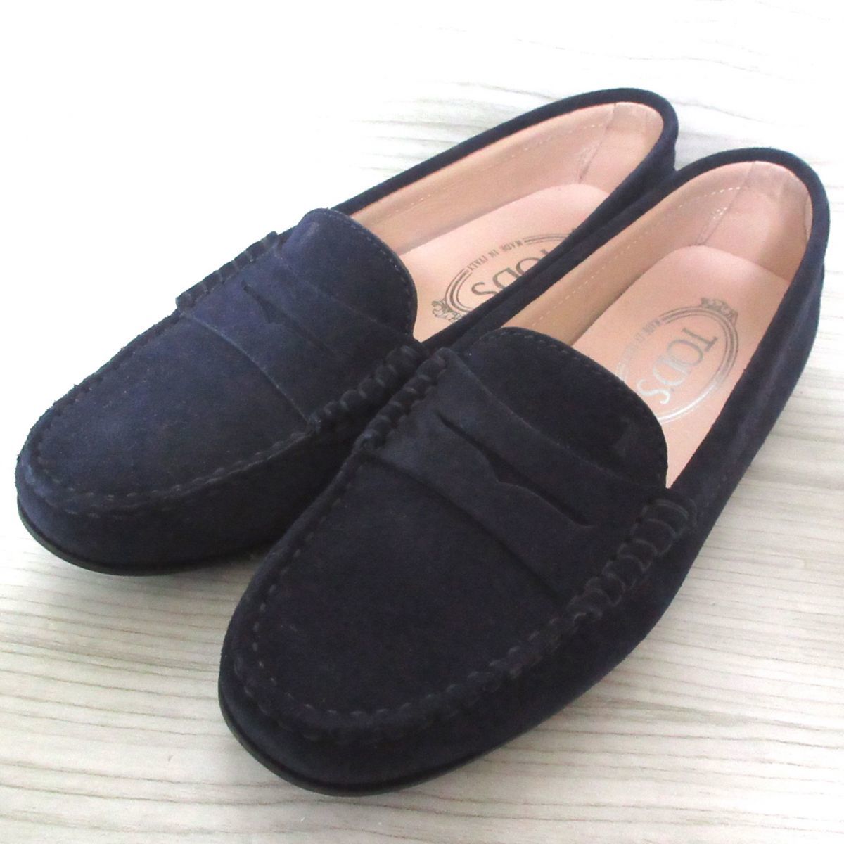 ほぼ TOD'S トッズ ゴンミーニ スエードレザー ドライビングシューズ コインローファー サイズ35 22.5cm相当 紺 ネイビー ...