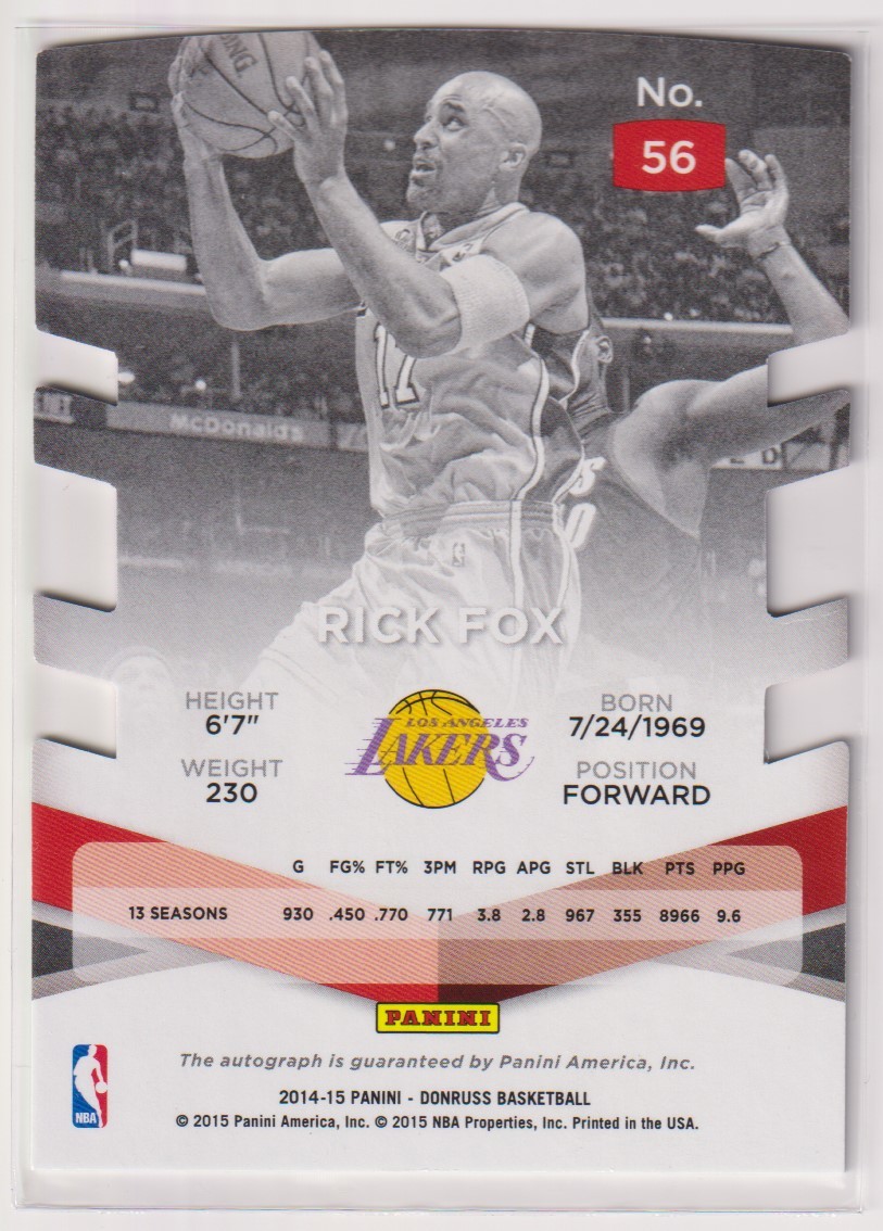 NBA RICK FOX AUTO 2014-15 PANINI DONRUSS ELITE Status Signature Purple ...