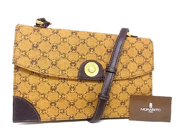 1円 極 MORABITO モラビト PVC×レザー G金具 総柄 ハンドバッグ ショルダーバッグ 手提げ 肩掛け レディース ブラウン系 ...