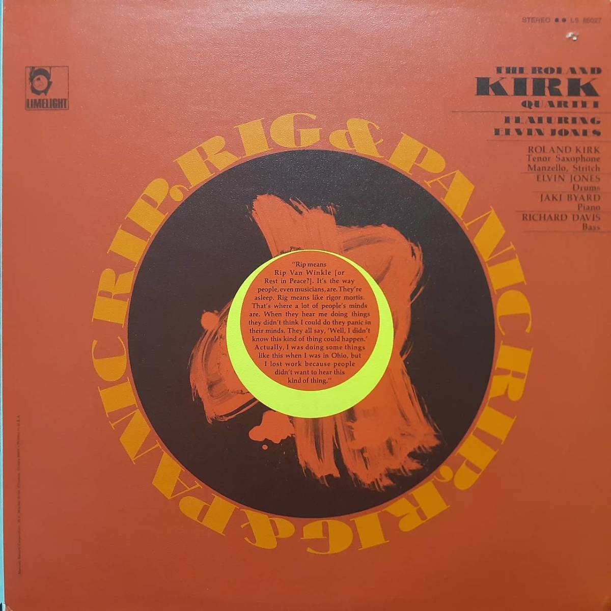 米LIMELIGHT 60's盤LP Roland Kirk Quartet feat. Elvin Jones / Rip Rig ...