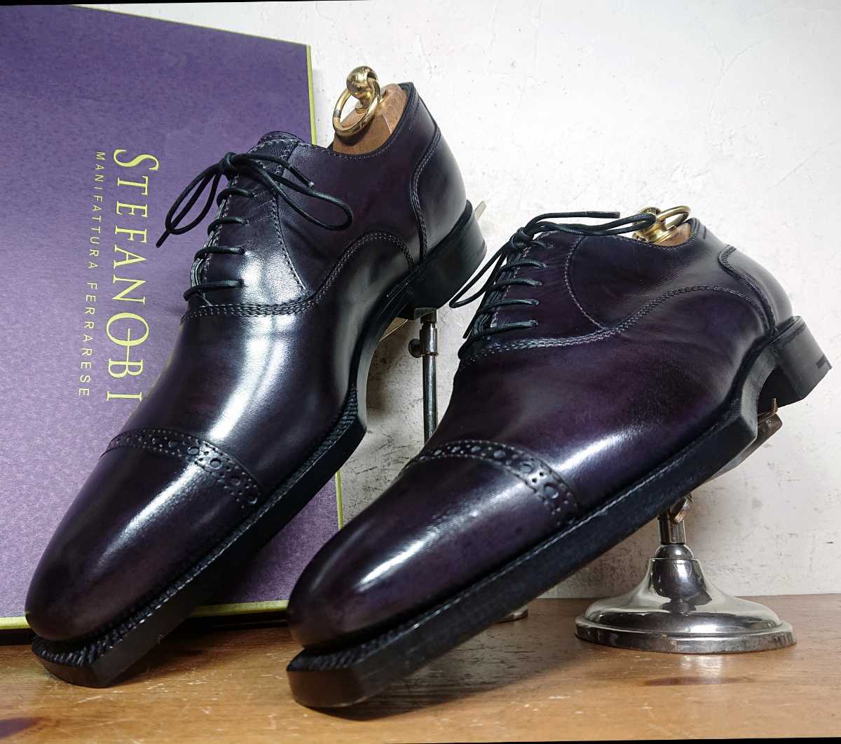 試し履きのみ/ ITALY製 STEFANOBI/ステファノビ パティーヌ ストレートチップ UK61/2 25cm相応 パープル ...