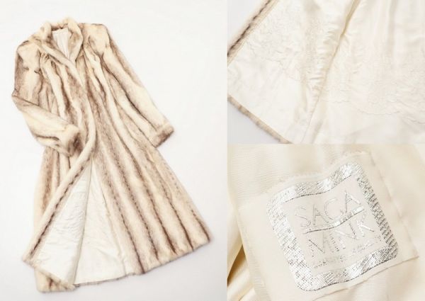 GL4033 SAGA MINK/サガミンク/銀サガ クロスミンク 最高級本毛皮 裏:花柄刺繍 ファー ロングコート size13/着丈115 ...