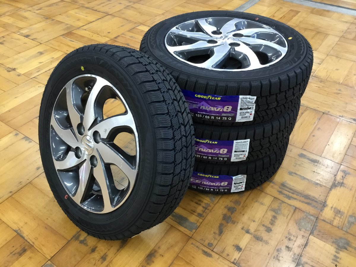 2021年製 GOODYEAR NAVI8 スタッドレス 155/65R14 & スズキ 純正 14×4.5J＋50 ハブ径54 PCD100 ...