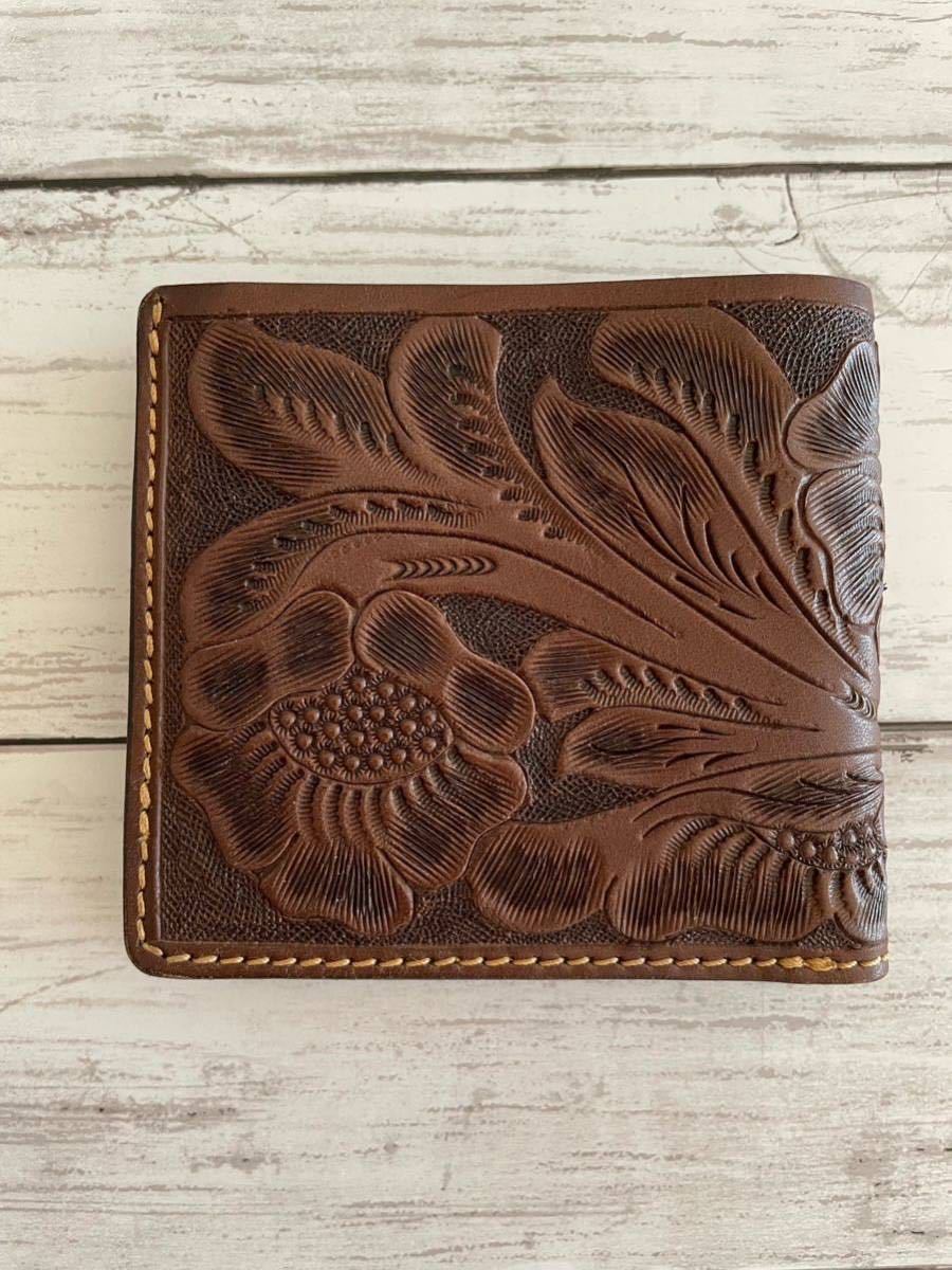 RRL DOUBLE RL Hand-Tooled Leather Bill Fold Wallet ダブルアールエル レザーウォレット(男性 ...