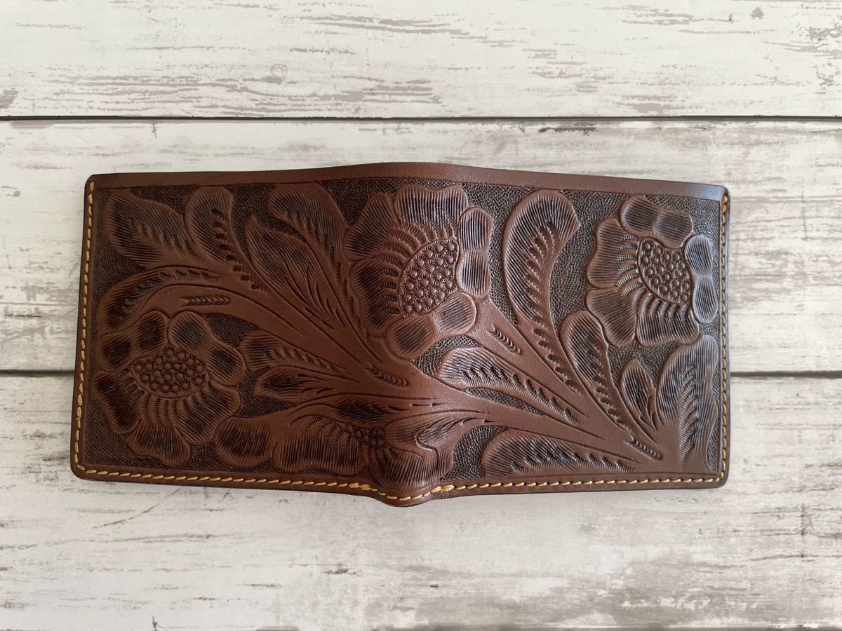 RRL DOUBLE RL Hand-Tooled Leather Bill Fold Wallet ダブルアールエル レザーウォレット(男性 ...