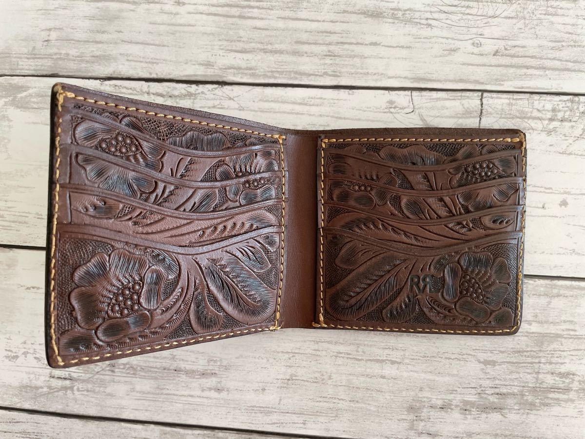 RRL DOUBLE RL Hand-Tooled Leather Bill Fold Wallet ダブルアールエル レザーウォレット(男性 ...