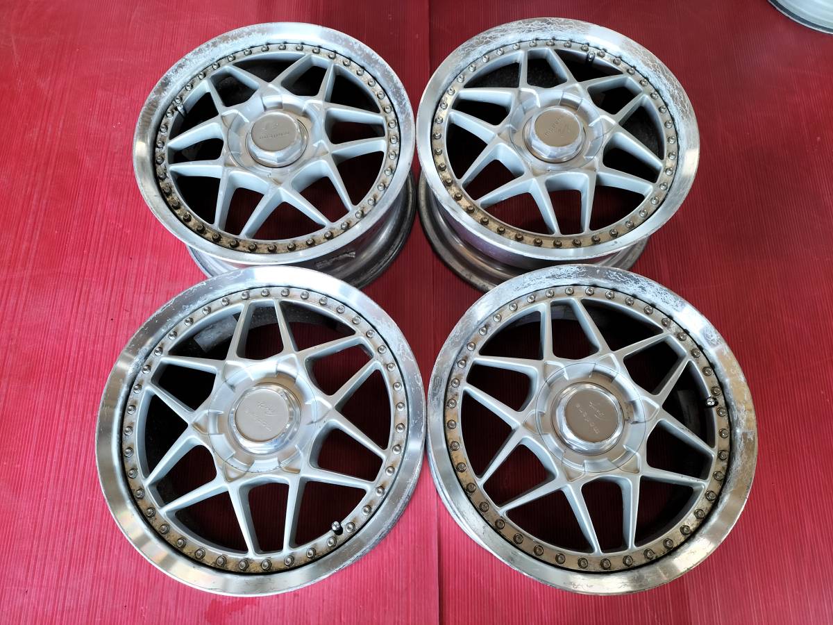 3ピース modena Racing モデナ 7JJ/16/4H/5H/100 +34 ハブ径約73 アルミホイール4本 キズ汚れ 腐食あり ...