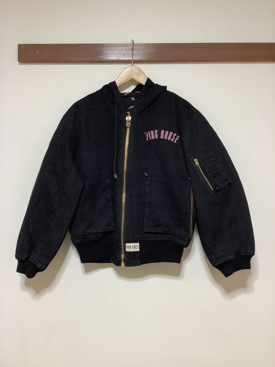 と1088 PINK HOUSE ピンクハウス フライトジャケット ボンバージャケット セーラーカラー ブラック 裏地花柄 中綿ジャケット ...