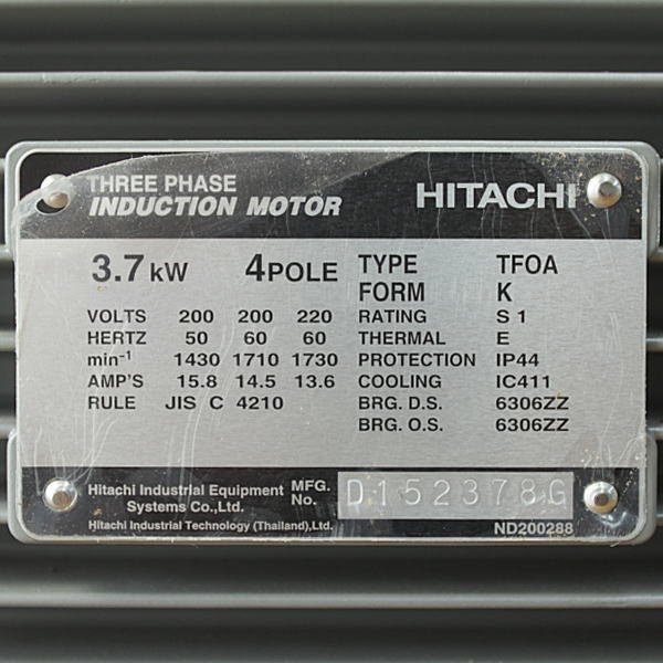 日立 TFOA-K-3.7kW-4P 3相200V モーター(電動工具)｜売買されたオークション情報、yahooの商品情報をアーカイブ公開 ...