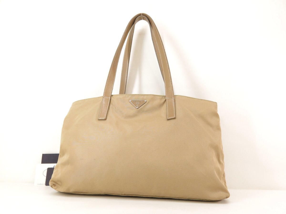 PRADA プラダ 肩掛け B5 ナイロン カーフ レザー 本革 トート バッグ ベージュ シルバー金具 イタリア製 A34(トートバッグ)｜売買されたオークション情報、yahooの商品情報を ...