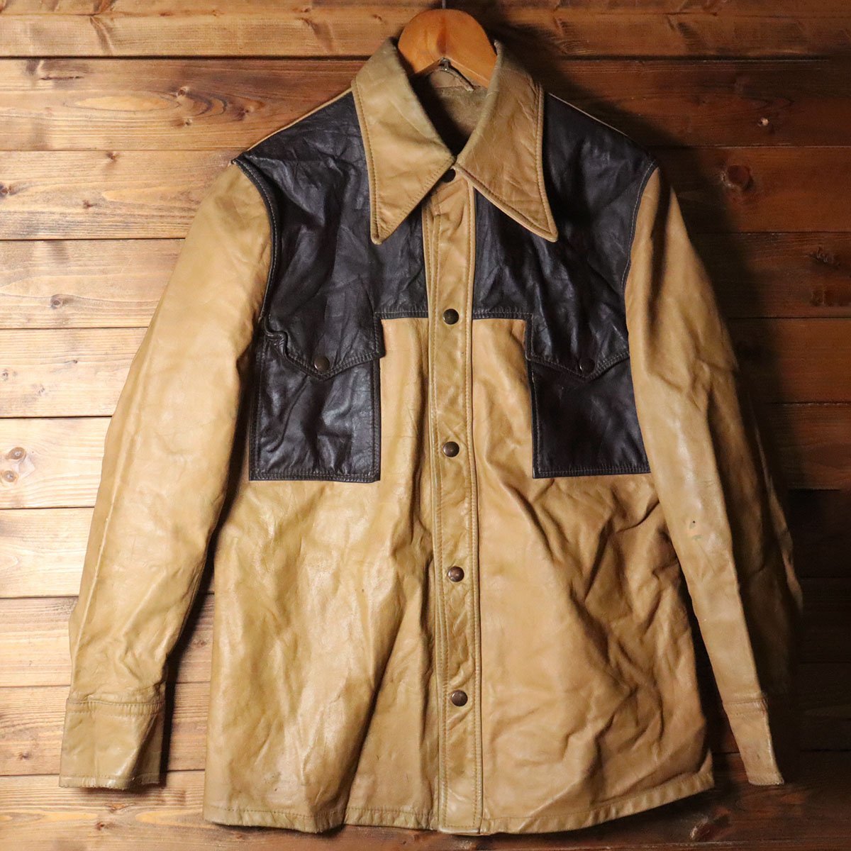 D11K/S2.13-1 70s ビンテージ レザージャケット トラッカージャケット 本革 革ジャン 皮ジャン M相当 アメリカ古着(Mサイズ ...