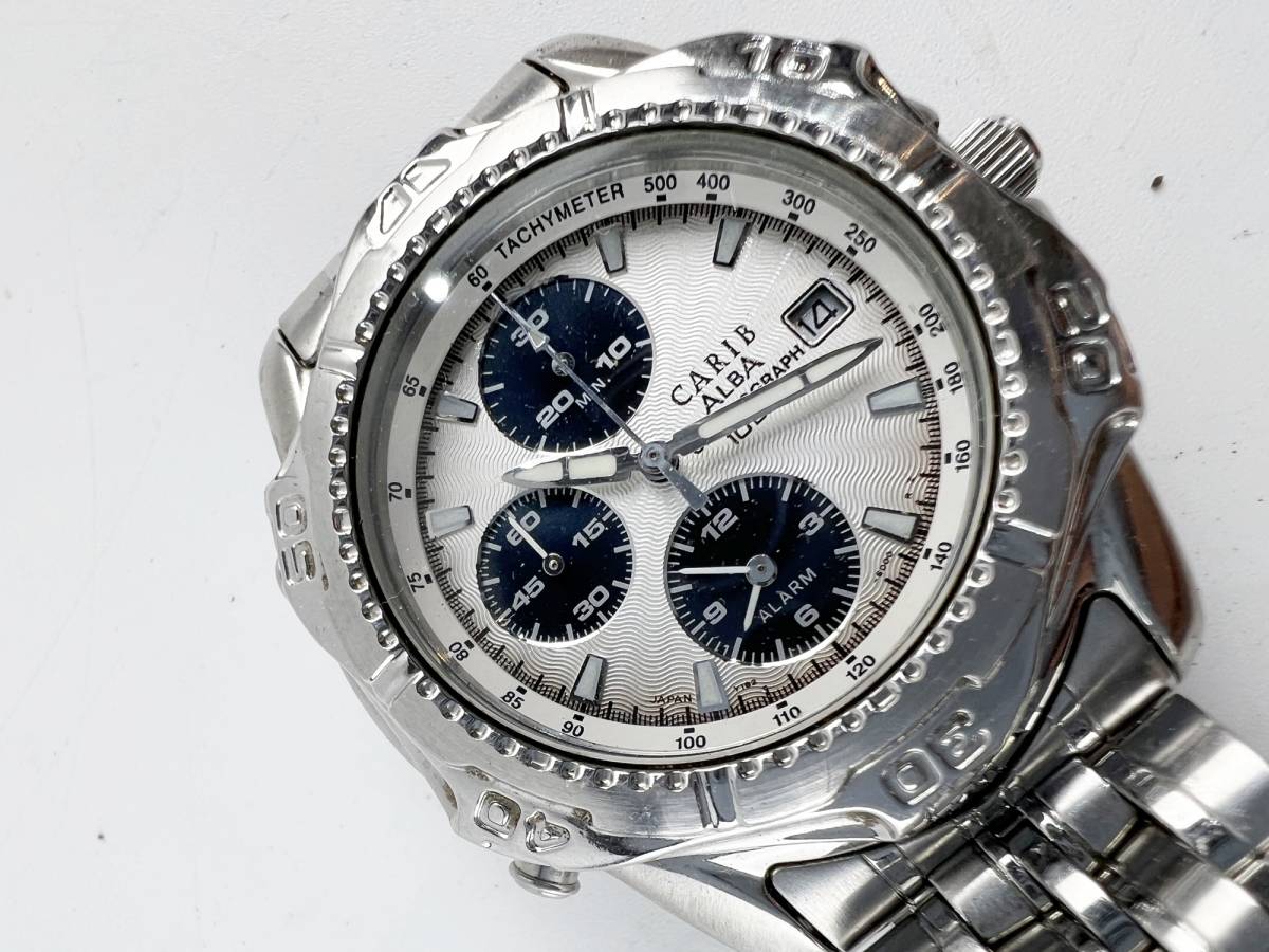 SEIKO セイコー ALBA アルバ CARIB カリブ Y182-6C00 クロノグラフ デイト メンズ腕時計 1円スタート クォーツ ...