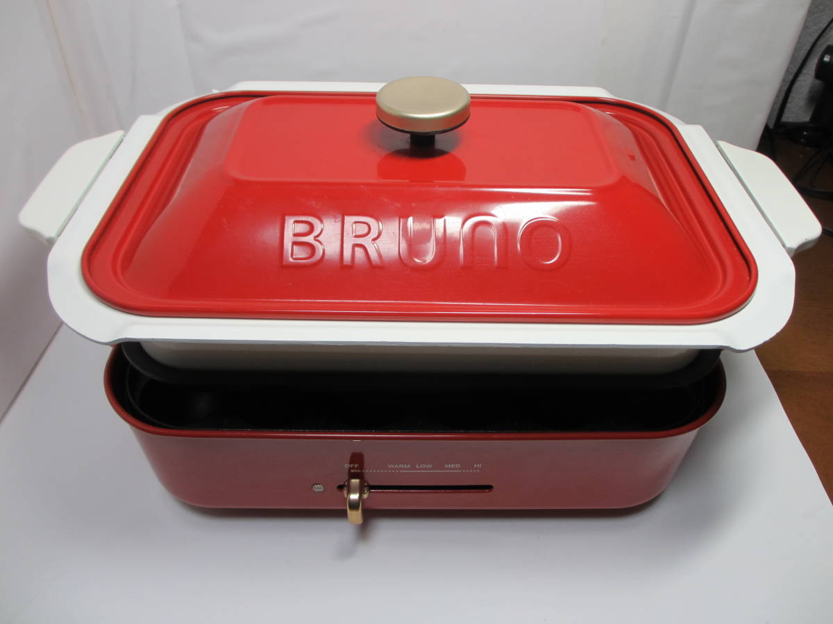 BURUNO ブルーノ コンパクトホットプレート BOE021 レッド ＋鍋付きセット品(ホットプレート)｜売買されたオークション情報 ...