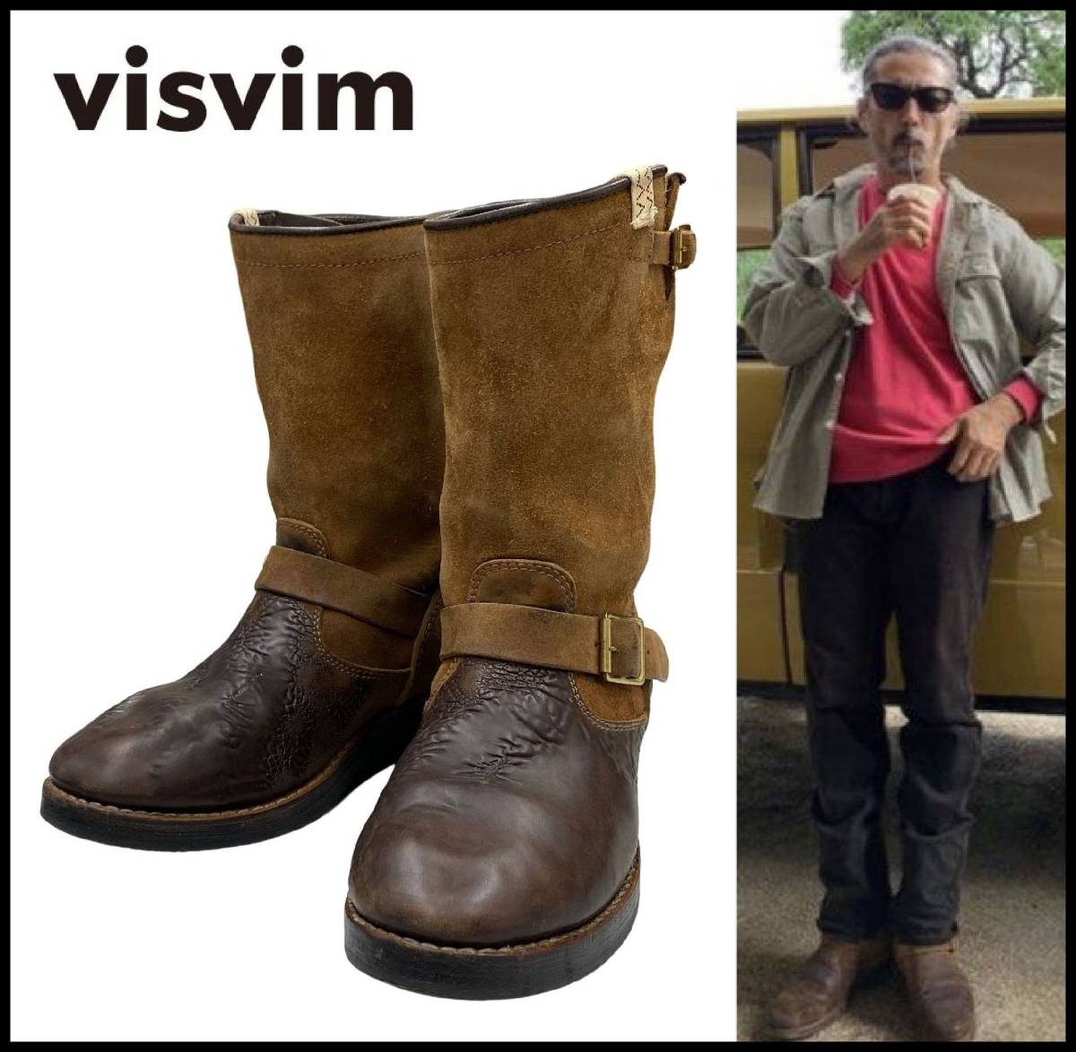 visvim ビズビム 20AW T.W.O BOOTS FOLK 加工 切替 スエード レザー エンジニア ブーツ シューズ ブラウン 茶 9.5 FIL F.I.L(9.5)｜売買された ...