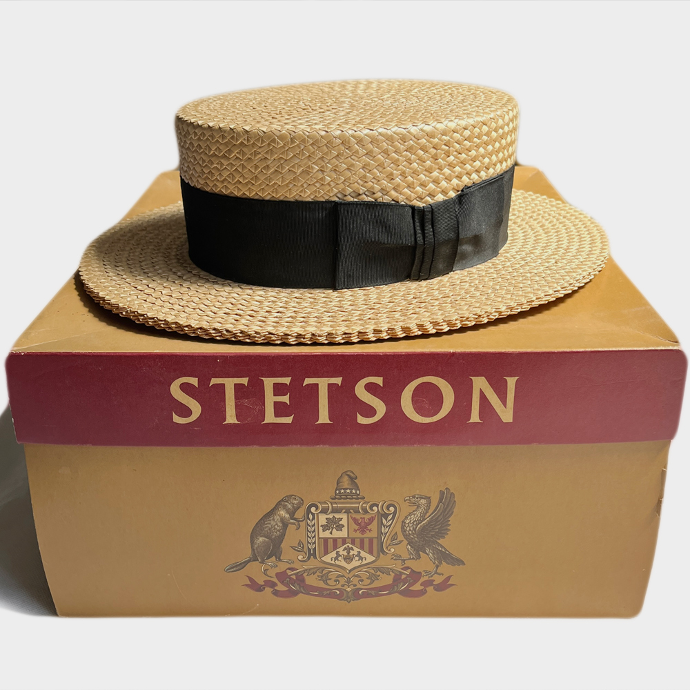 幻級 30's STETSON 59CM シュペリオール ボーター ハット SUPERIOR BOATET HAT カンカン帽 ステットソン NOS デッド DEAD 箱 レア VINTAGE ...