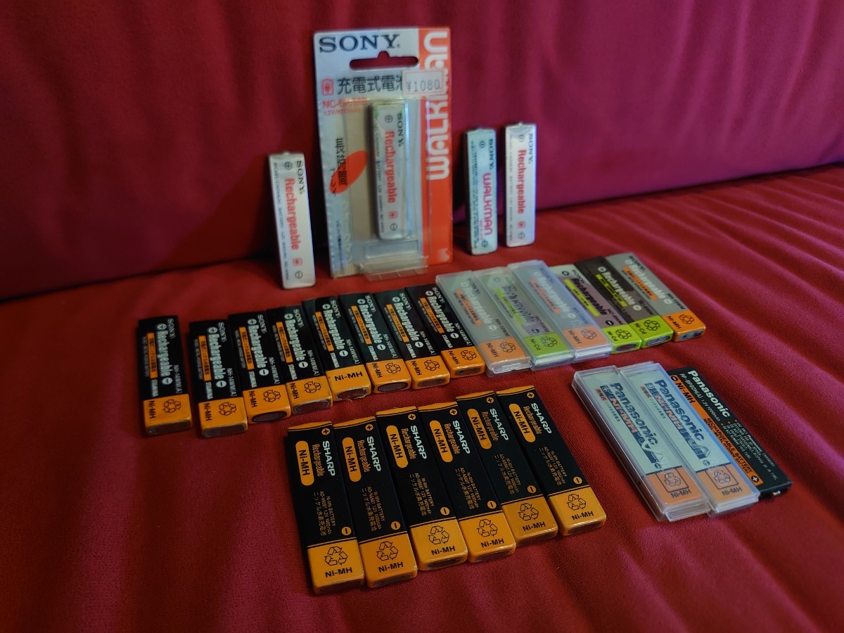 SONY SHARP Panasonic ガム電池 27個 まとめ売り セット 充電式電池 バッテリー ニッケル水素電池 NH-14WM NH-10WM NC-6WM WALKMAN MD ...