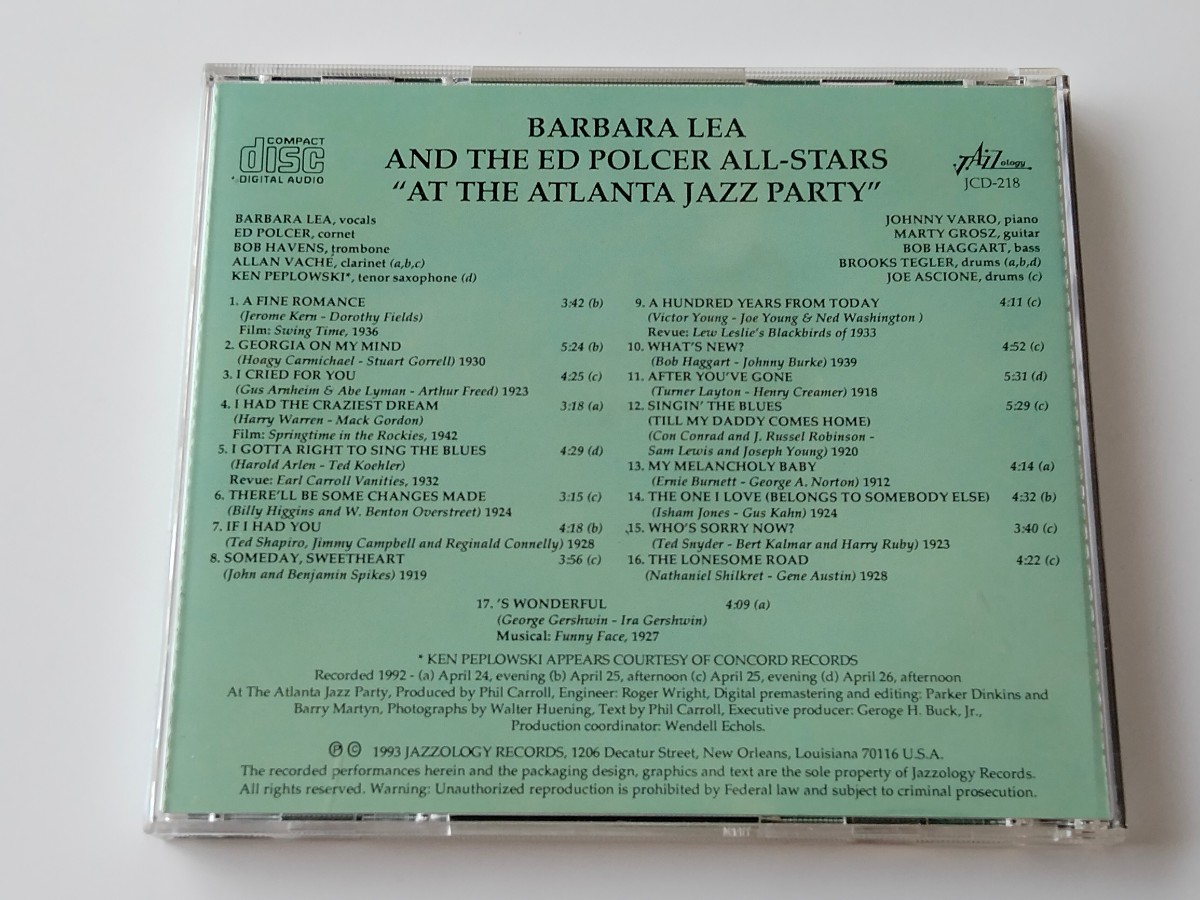 BARBARA LEA-THE ED POLCER ALL-STARS / AT THE ATLANTA JAZZ PARTY CD ...