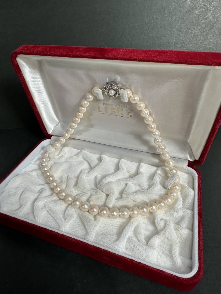 コレクター必見 LIBRE SILVER シルバー 刻印 装飾付き 本真珠 ネックレス ケース付き レディース アクセサリー 冠婚葬祭 ...