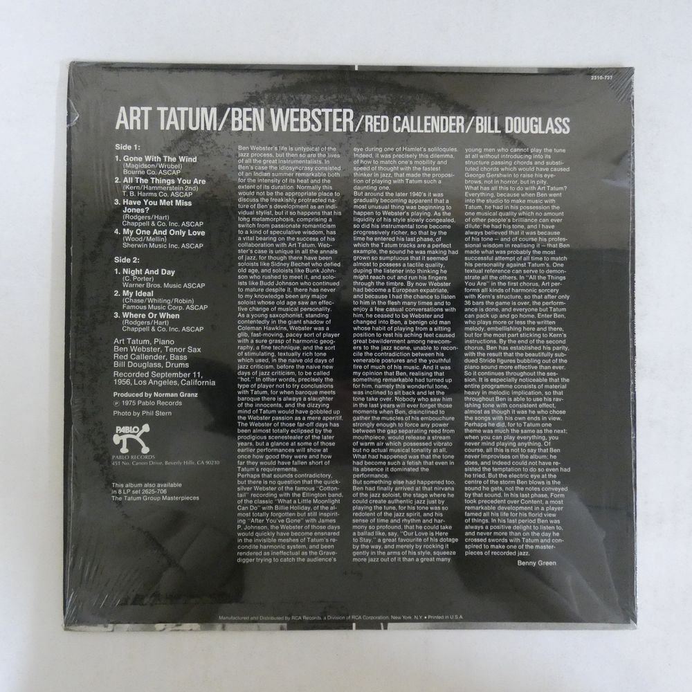 46049328; US盤/PABLO/シュリンク Art Tatum - Ben Webster - Red Callender ...