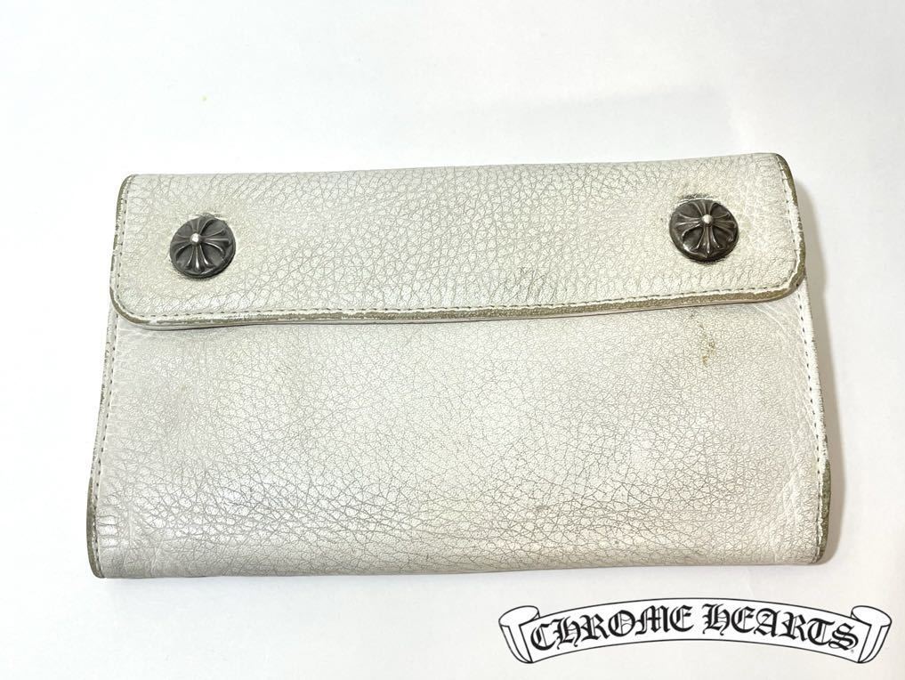 Chrome Hearts WAVE CROSS BTN クロムハーツ ウェーブ レザー ウォレット シルバー CHクロスボタン ダガー 長 ...