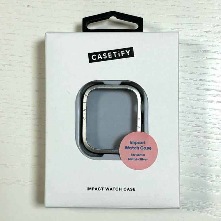 CASETiFY Metallic Impact Case with Screen Protector - Silver Apple Watch Case 45mm series 7-9 ...