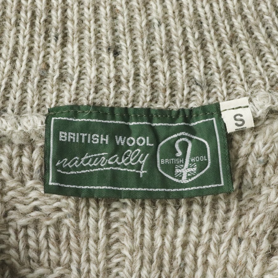 極 英国製 british wool naturally ブリティッシュウール アラン編み フィッシャーマン ハーフジップ ニットセーター ...