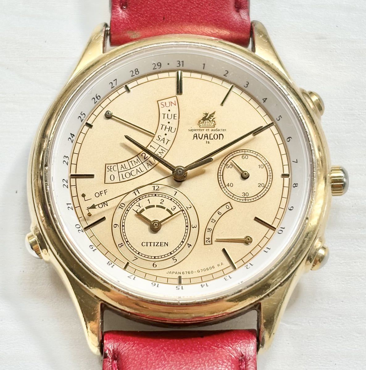 1円~ A CITIZEN シチズン AVALON アバロン 6760-G70510 メンズ クォーツ デイト アンティーク ジャンク 腕時計 ...
