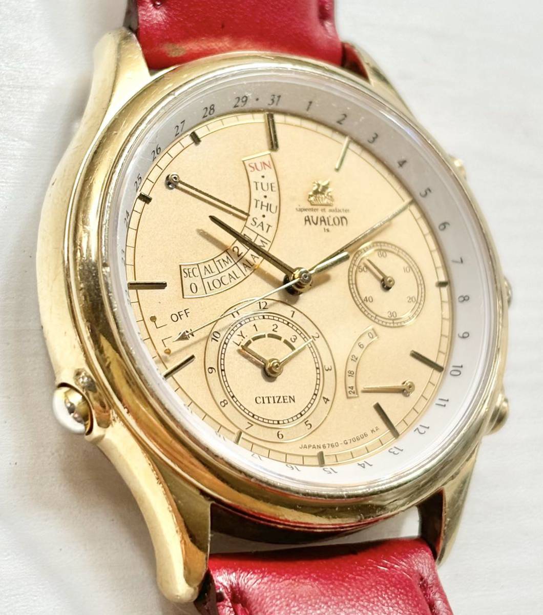 1円~ A CITIZEN シチズン AVALON アバロン 6760-G70510 メンズ クォーツ デイト アンティーク ジャンク 腕時計 ...