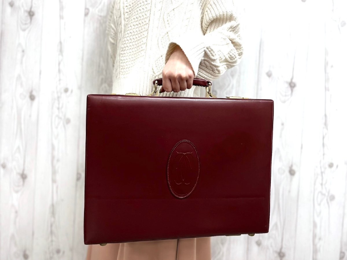 極 Cartier カルティエ アタッシュケース ビジネスバッグ ハンドバッグ バッグ レザー ボルドー A4収納可 メンズ 69976 ...