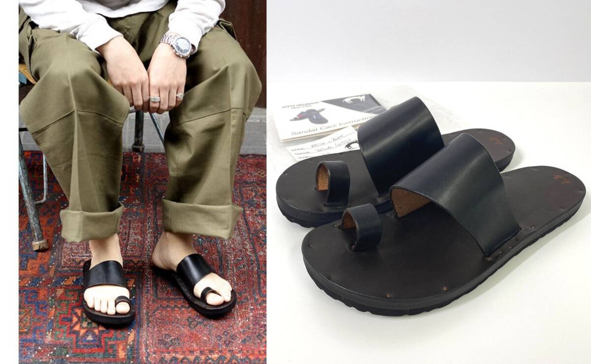 D9 約27cm JUTTA NEWMANN ユッタニューマン ALICE BIRK アリス トング スライドサンダル ブラック 黒 レザー ...