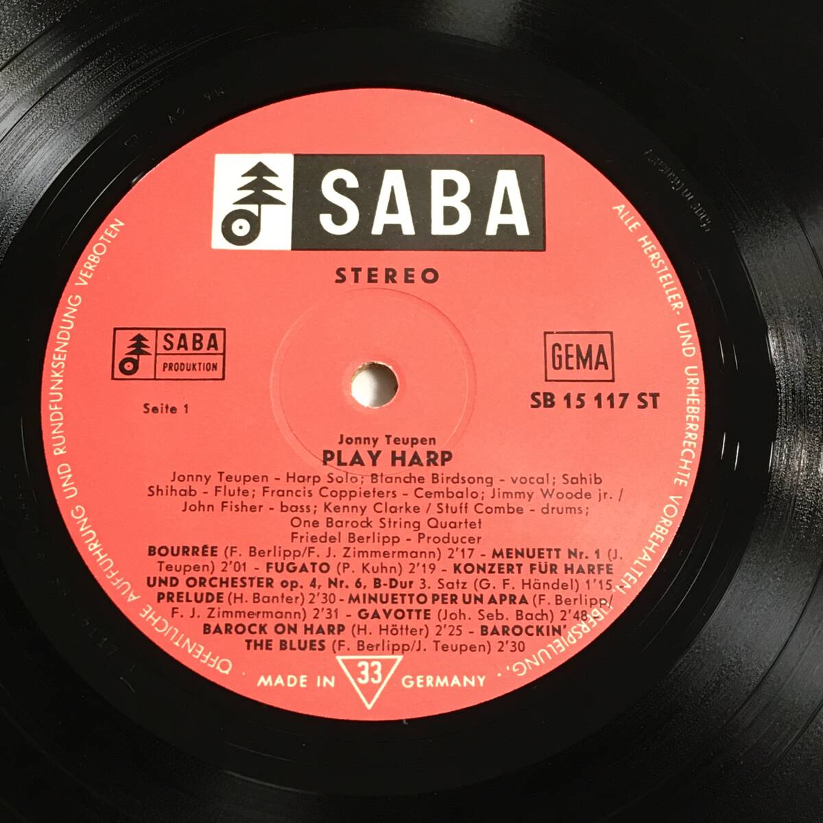 ジョニー トイペン プレイ ハープ 独 SABA SB 15 117 ST 1966年 オリジナルSABAツリーラベル両内溝有ます(ジャズ一般 ...