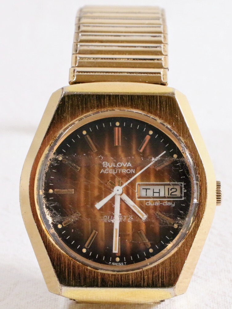 可動品 レア Blova Accutron Dual-day/ブローバ アキュトロン/ ゴールド 金 Swiss made オリジナルベルト ...