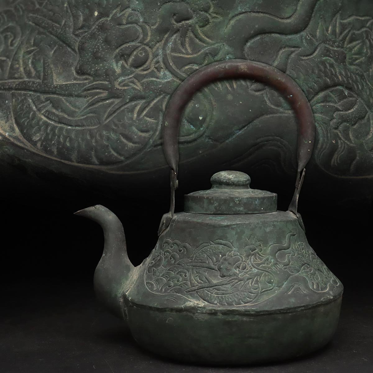 EV305 時代物 古銅 細密画 波龍盛上文 煎茶 湯沸 高25.3cm 重794g 銅薬缶 水注 煎茶道具(銅製)｜売買されたオークション ...