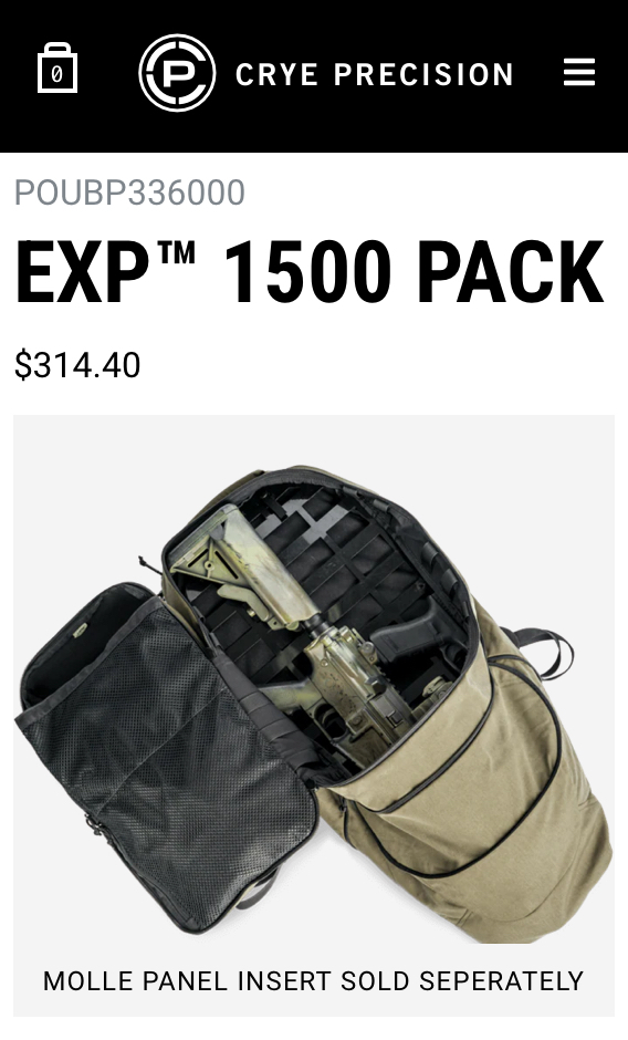 実物 Crye Precision EXP 1500 PACK EXP PACK MOLLE INSERT セット グレー バックパック ...