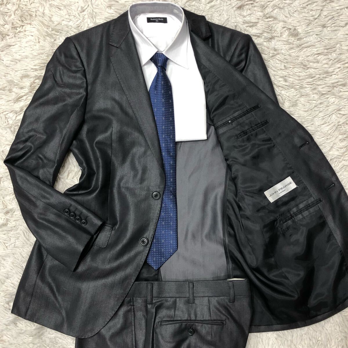 超 XL ジョンピアース 極艶 圧倒的高級感 JOHNPEARSE スーツ セットアップ チャコールグレー系 ヘリンボーン柄 2B 背抜き AB7 LL(XLサイズ以上)｜売買された ...