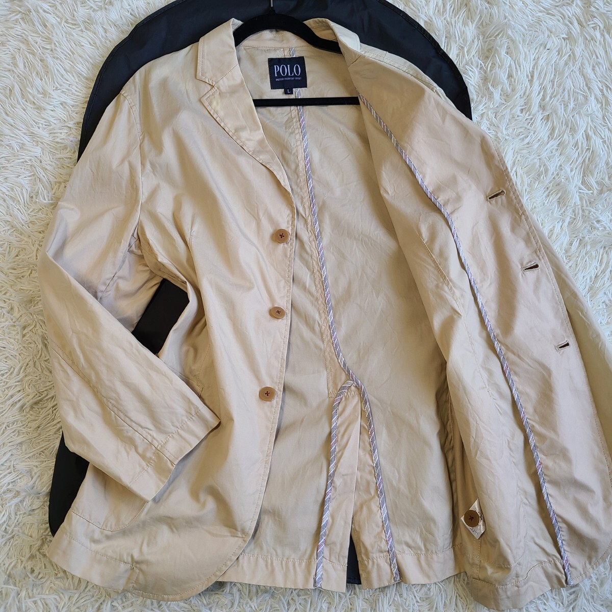 LL相当 ポロラルフローレン ジャケット テーラード ベージュ チェック パイピング アンコン シアサッカー POLO Ralph Lauren(テーラードジャケット、ブレザー)｜売買された ...