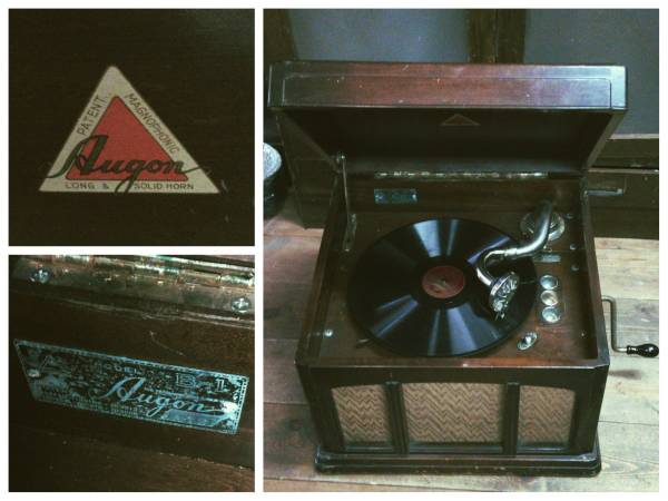 蓄音機 稼働品 オーゴン AUGON コロンビア の針付き アンティーク ビンテージ レコード 手巻き式 B1 日英米専売特許(本体)｜売買さ ...