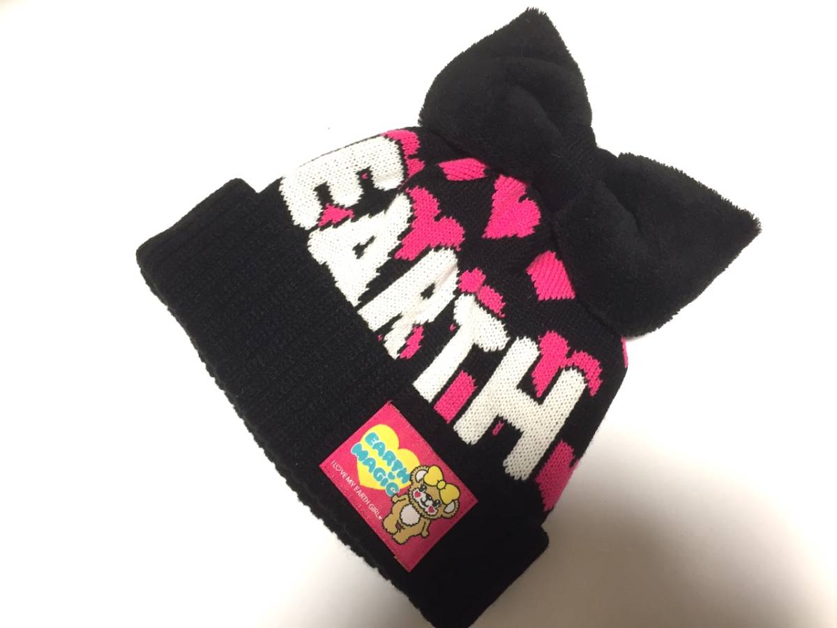 アースマジック 52 54cm ニットキャップ // ニット帽 帽子 黒 ブラック ピンク マフィー ベアー リボン ボア EARTHMAGIC 110 120 130 140(その他)｜売買 ...