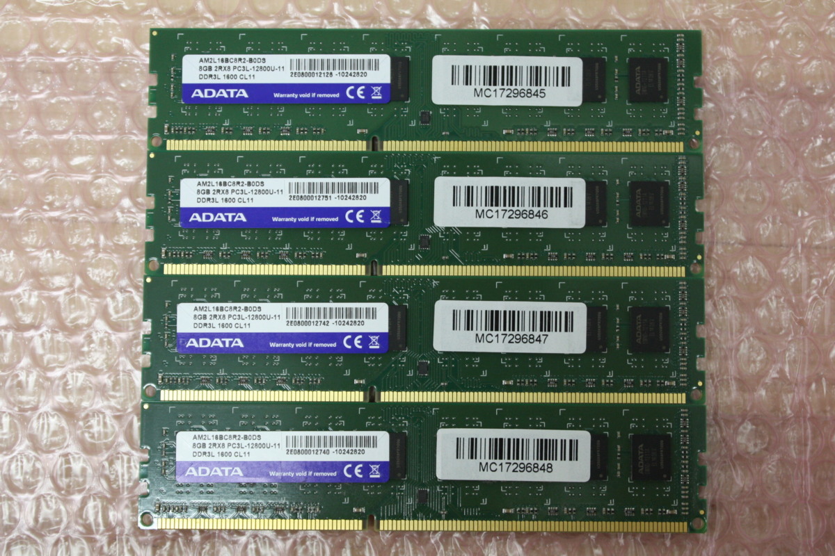 P3833. ADATA / PC3L-12800U / DDR3L-1600 / CL11 / 8GB x 4枚セット / DDR3メモリ ...