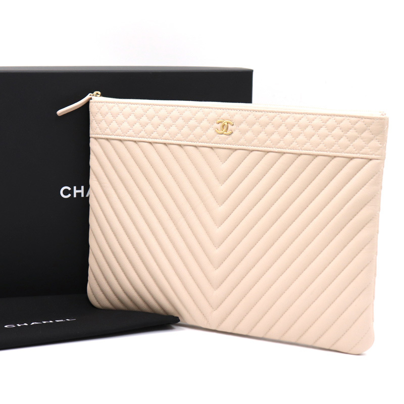 a0028 本物 CHANEL シャネル キャビア シェブロンステッチ クラッチ バッグ 24番台 ピンクベージュ カード シール(リュックサック)｜売買されたオークション情報、yahooの ...