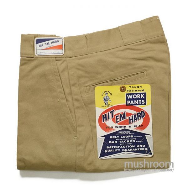 デッドストック 1960'S HIT 'EM HARD チノクロス ワークトラウザー 股マチ付き カーキ W30L31 パンツ チノパン ...