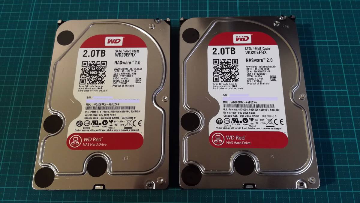 2TByte 2台セット WDC WD RED WD20EFRX 2TB SATA600 5400rpm NASシステム用 24時間365日常 ...