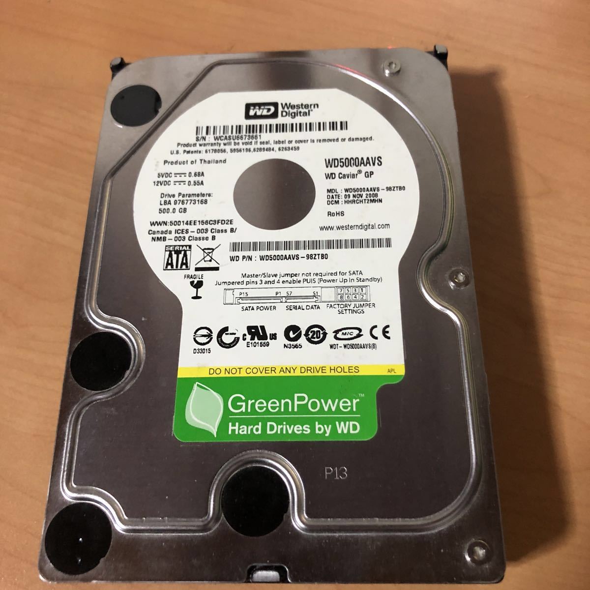 V1164: / 使用91360時間 WDC WD5000AAVS-98ZTB0 500GB(500GB～)｜売買されたオークション情報 ...