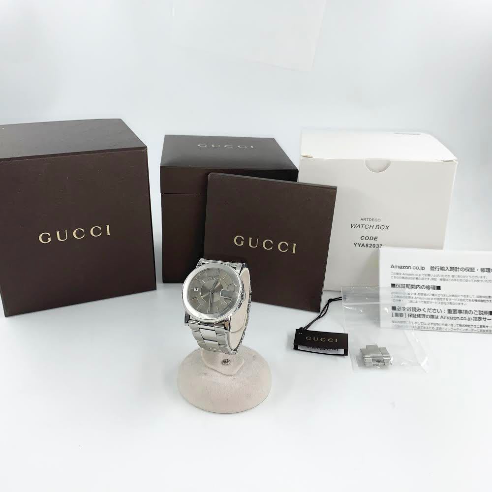 GUCCI 可動品 O24 グッチ 腕時計 クォーツ QZ メンズ腕時計 101J アクセサリー ウォッチ 付属品あり SS デイト グレー ...