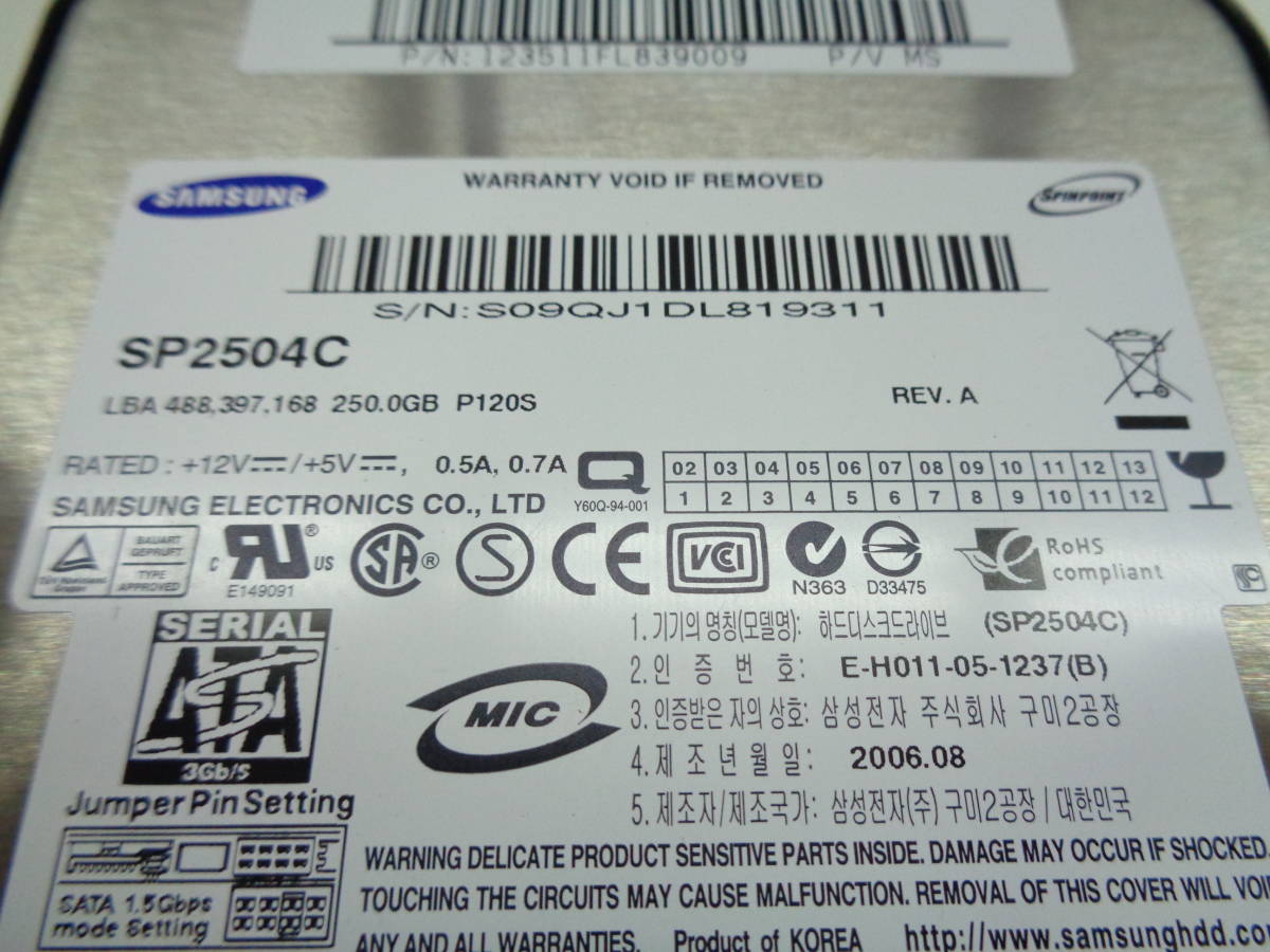 4378時間 SAMSUNG SP2504C 250GB 正常判定 3.5インチHDD(200GB～)｜売買されたオークション情報、yahoo ...