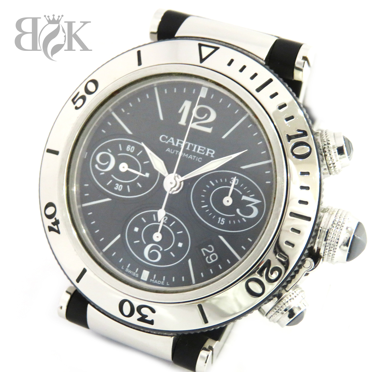 カルティエ パシャ シータイマー W31088U2 メンズ 黒文字盤 自動巻き クロノグラフ 箱付 腕時計 CARTIER(その他)｜売買されたオークション情報、yahooの商品情報を ...