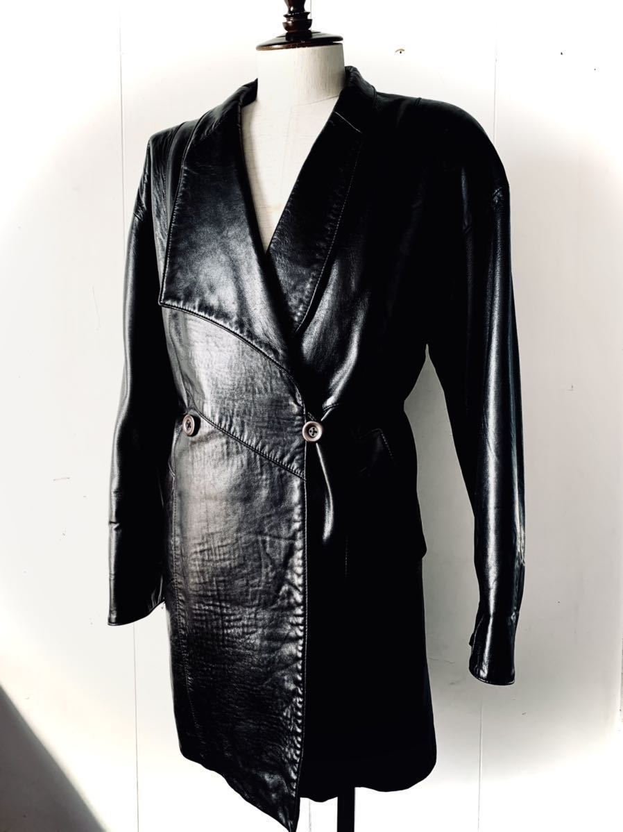 ジャンティーク購入 80s UKヴィンテージ シープスキンラムレザー ダブルプレストコートジャケット ロングコート黒 仔羊革 40s50s60s(Mサイズ)｜売買されたオークション情報 ...