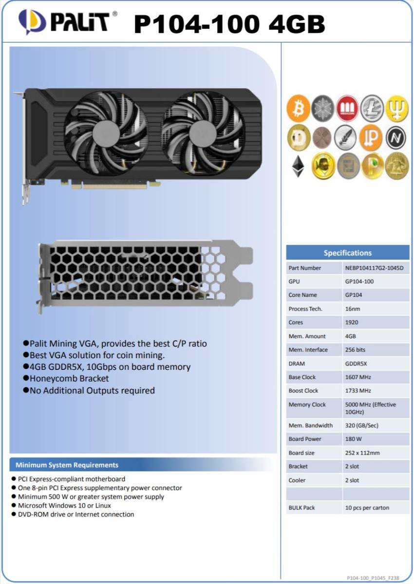 Palit P104-100 4GB nvidia p104-100 gpu(PCI Express)｜売買されたオークション情報、yahoo ...
