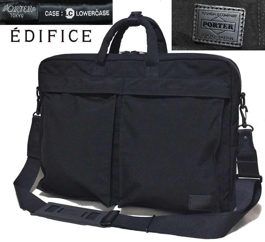 定42 900円 LOWERCASE × PORTER ポーター × EDIFICE エディフィス別注 2WAY コーデュラ ブリーフケース ビジネスバッグ 書類鞄 黒(ブリーフケース、書類 ...